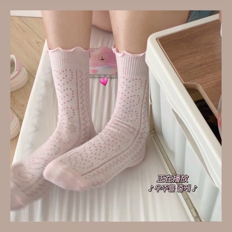 Light pink ladies lace socks four seasons tube socks JK princess socks ...