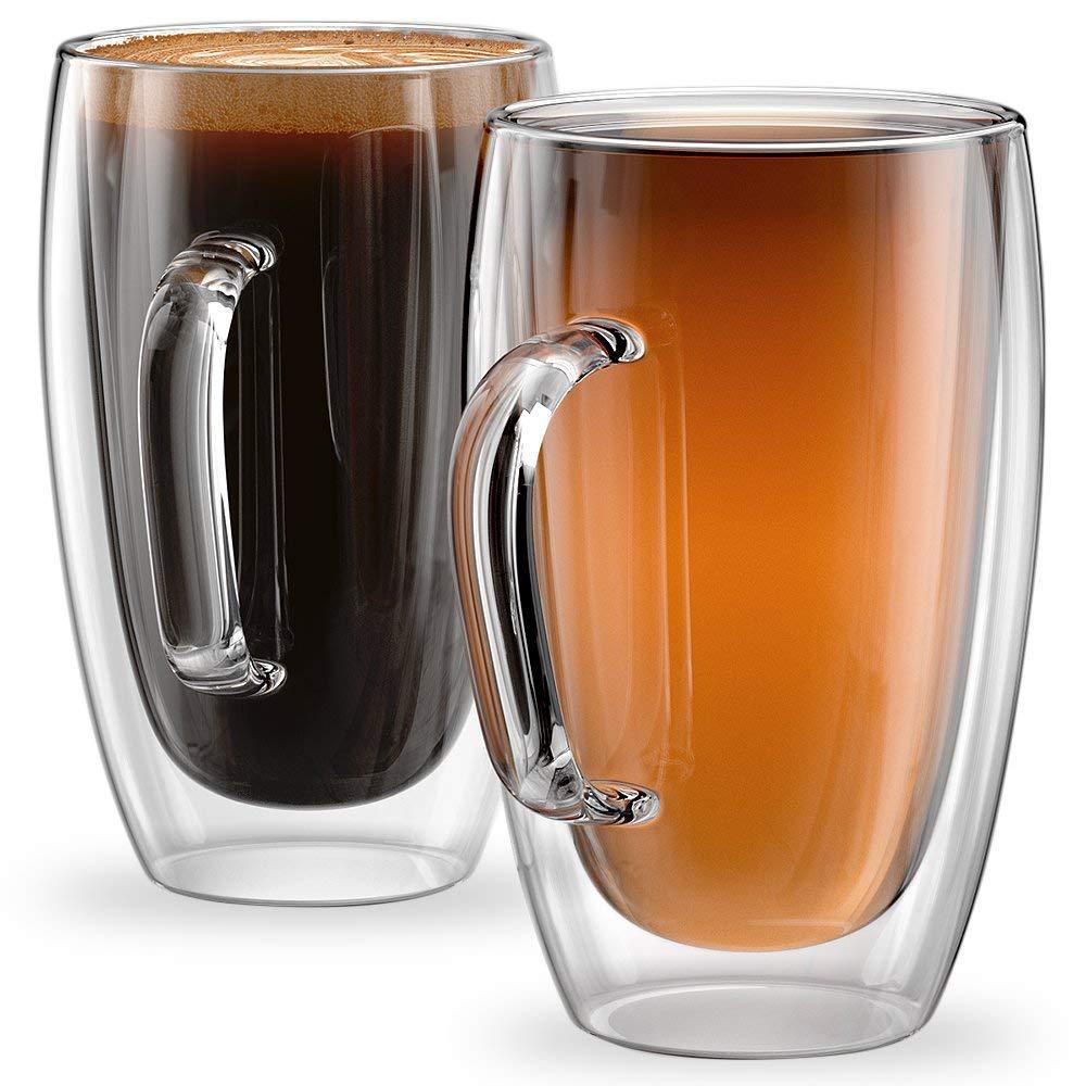 450ml Double Layer Glass Mug Double Wall Glass Heat Resistant with ...