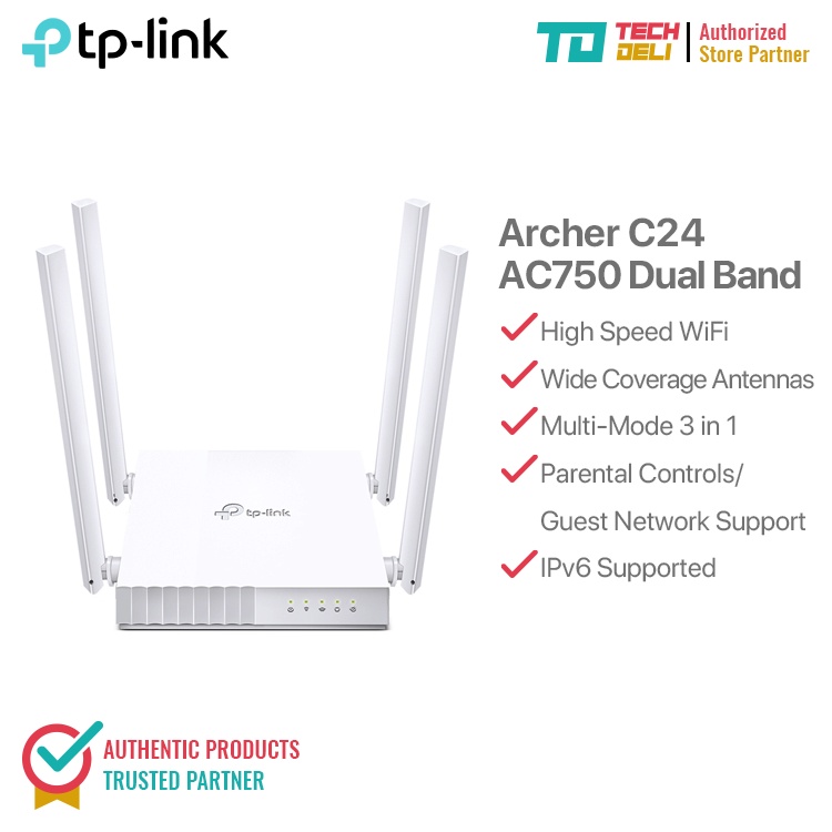 TP-Link Archer C24 AC750 Dual Band WiFi Router, IPv6 Support, Guest ...