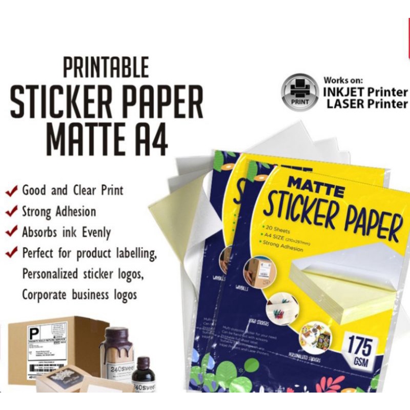 Printable MATTE Sticker Paper A4size 20sheets 175gsm | Shopee Philippines