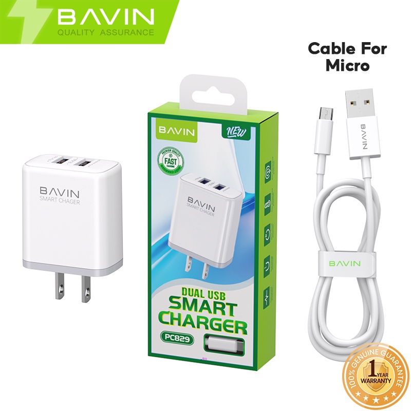 BAVIN PC829 2.4A Fast Charging Smart Wall Charger Adapter Dual USB Port ...