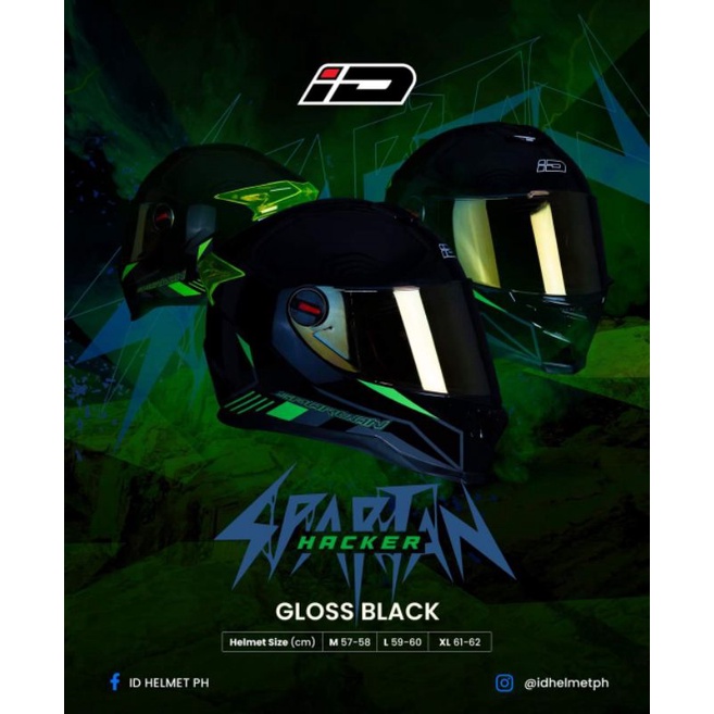 ID HELMET SPARTAN NEON GREEN BLACK | Shopee Philippines
