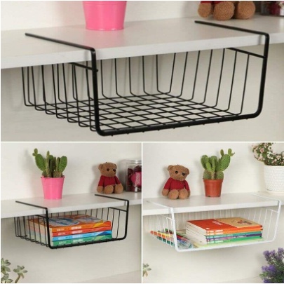 Multi Purpose Metal Wire Under Shelf Hanging Storage Kitchen Closet ...