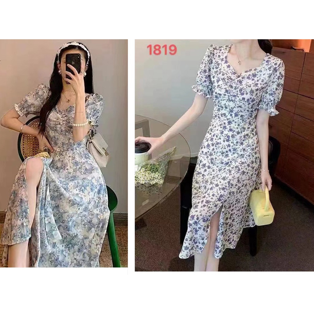 Ladies Smocked Sexy Floral Dress With And Without Slit Fashion Style