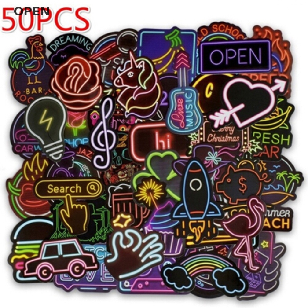 op 50Pcs neon light style cute stickers for suitcase laptop guitar cool ...