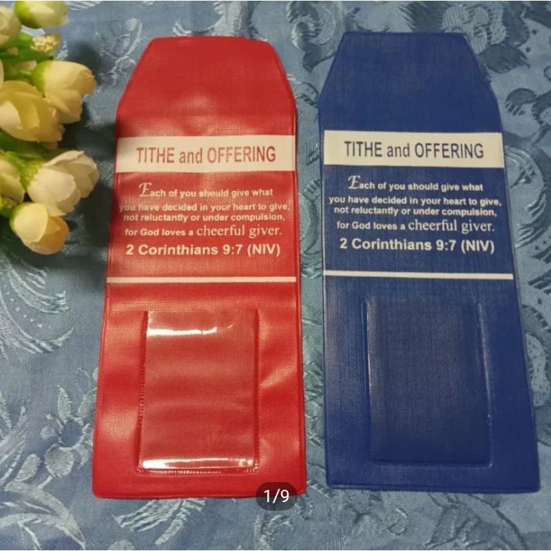 PCBS - PLASTIC TITHES ENVELOPE BLUE AND RED COLOR 10 PCS. PER BUNDLE NIV/ICB (8.75"X3.625 ...
