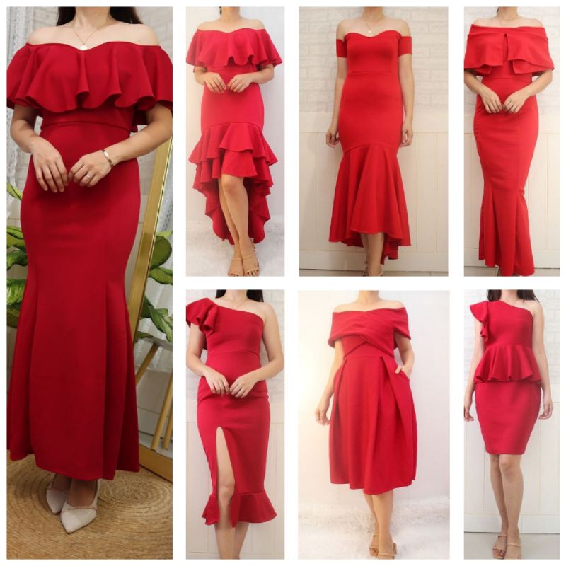 RED ABAY LONG GOWNS ELEGANT ENTOURAGE BRIDESMAID DRESSES MAID OF HONOR ...