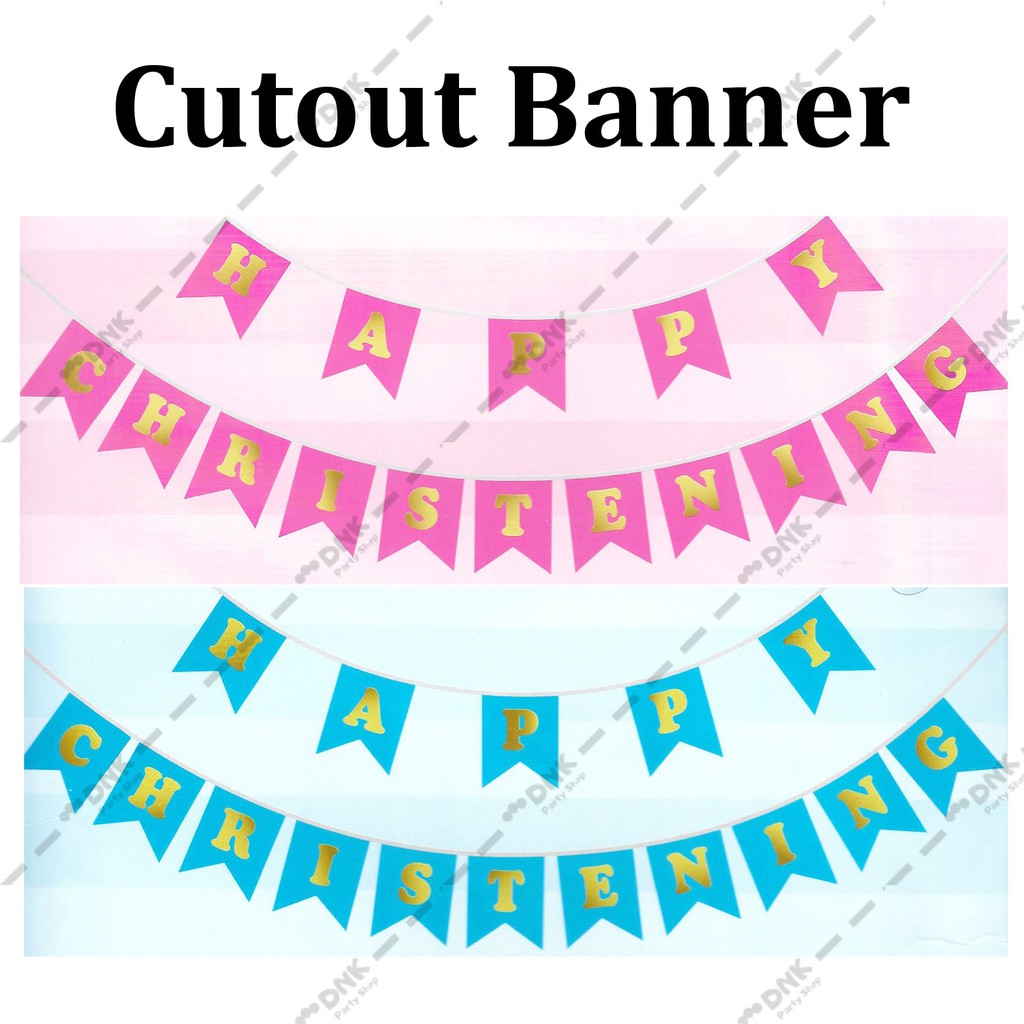 Cutout Flag Hanging Banner Gold Plain Print Happy Christening Light ...