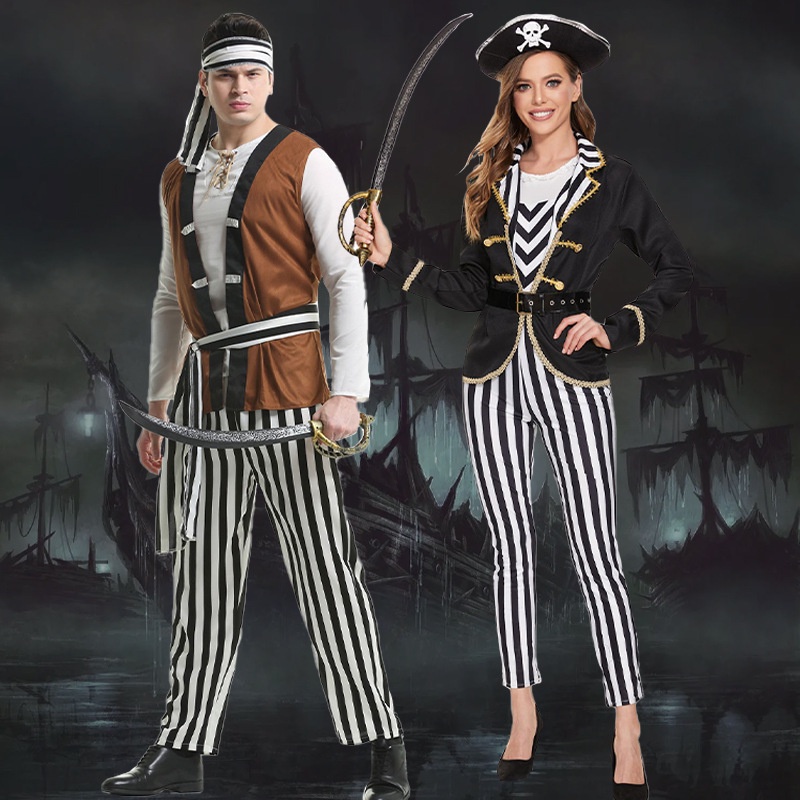 Halloween Pirate Costumes Uniform Couple Masquerade Adult Pirates of ...