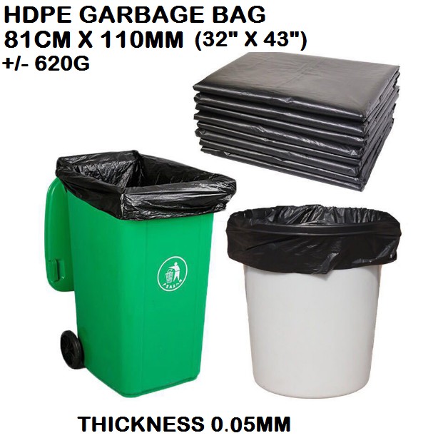 JCP HDPE GARBAGE BAG RUBBISH BAG 81CM X 110CM X 0.05MM (620G/BUNDLE ...