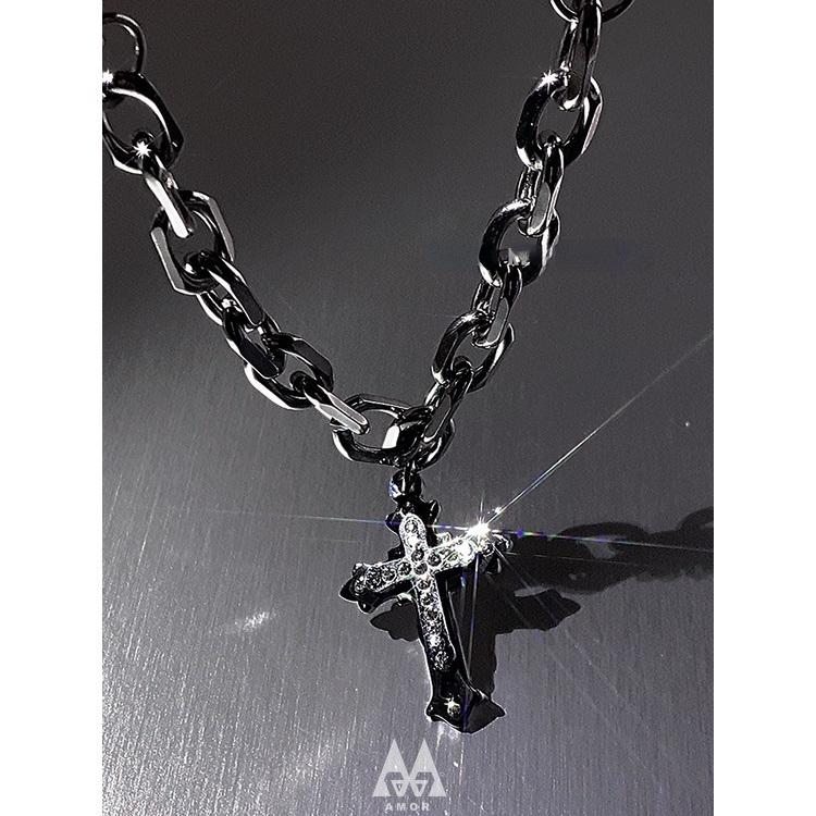 Cross Necklace stainless steel unisex cool wind ins hip hop collarbone ...