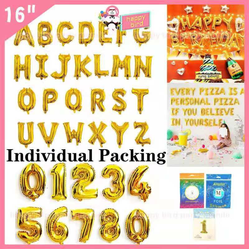 (Happy Bird) 1pc 16inch Letter and Number Gold foil balloon party decor ...