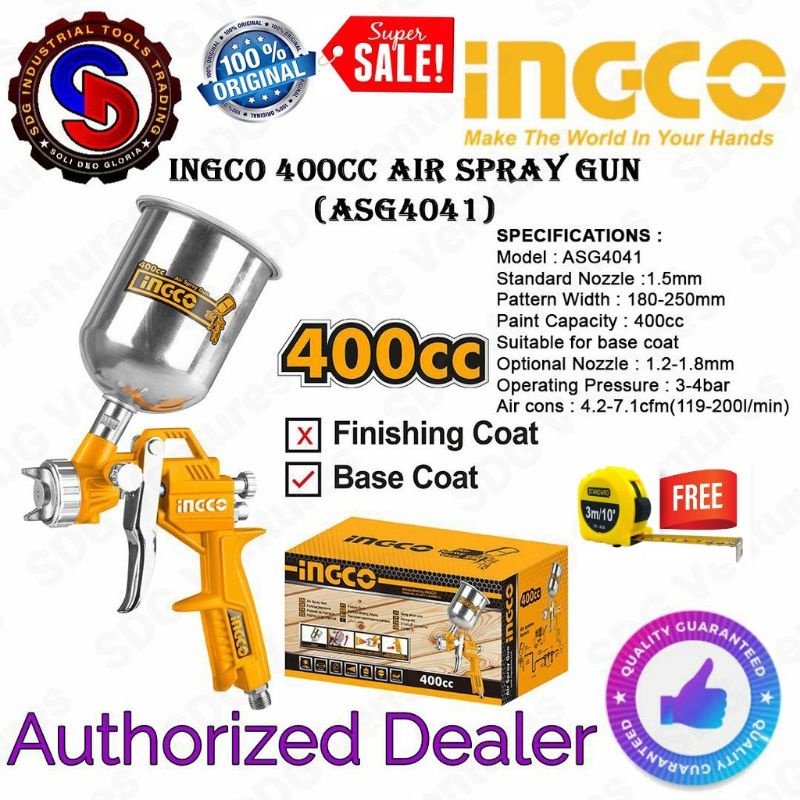 INGCO 400cc Air Spray Gun (ASG4041) with FREE 3m. Measuring Tape ...