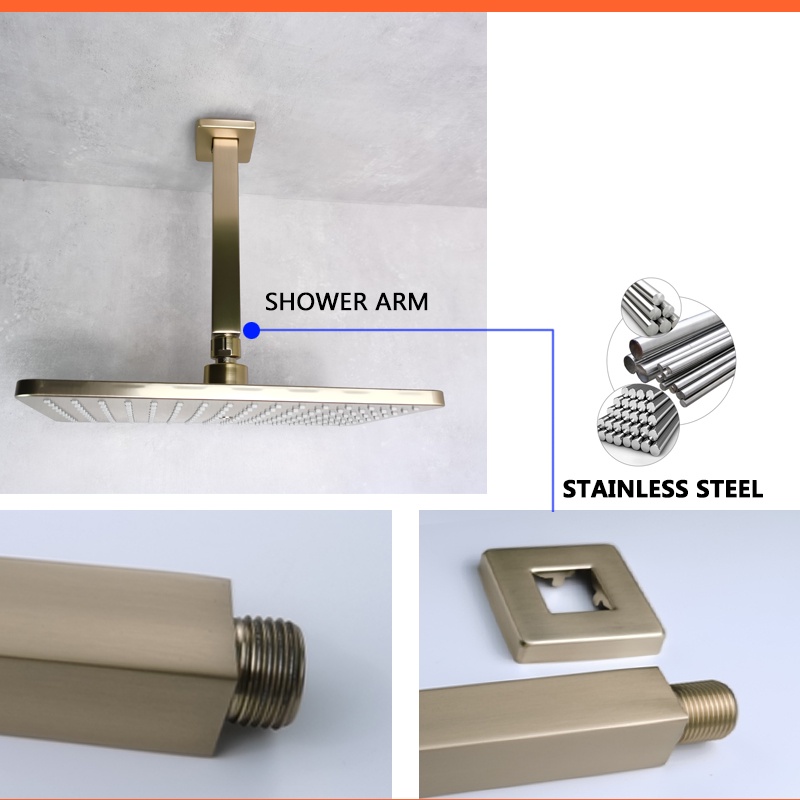 Square Matt Black Shower Ceiling Arm for Overhead Shower 20/30cm 8/12 ...