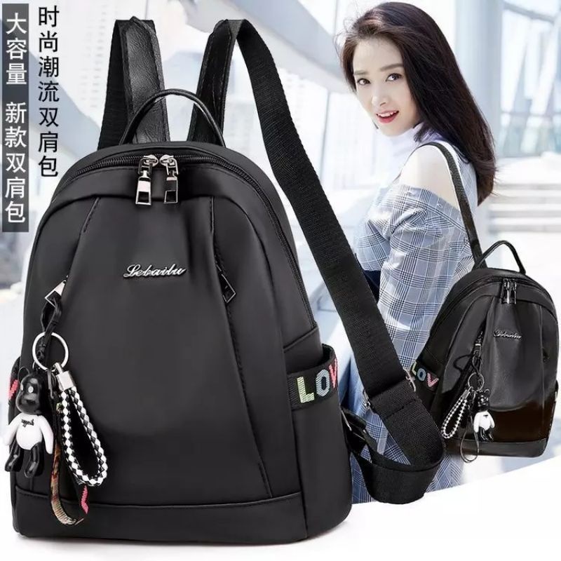 HITAM Anti Water BACKPACK BACKPACK Bag Black Women MOTIF Plate Korean ...