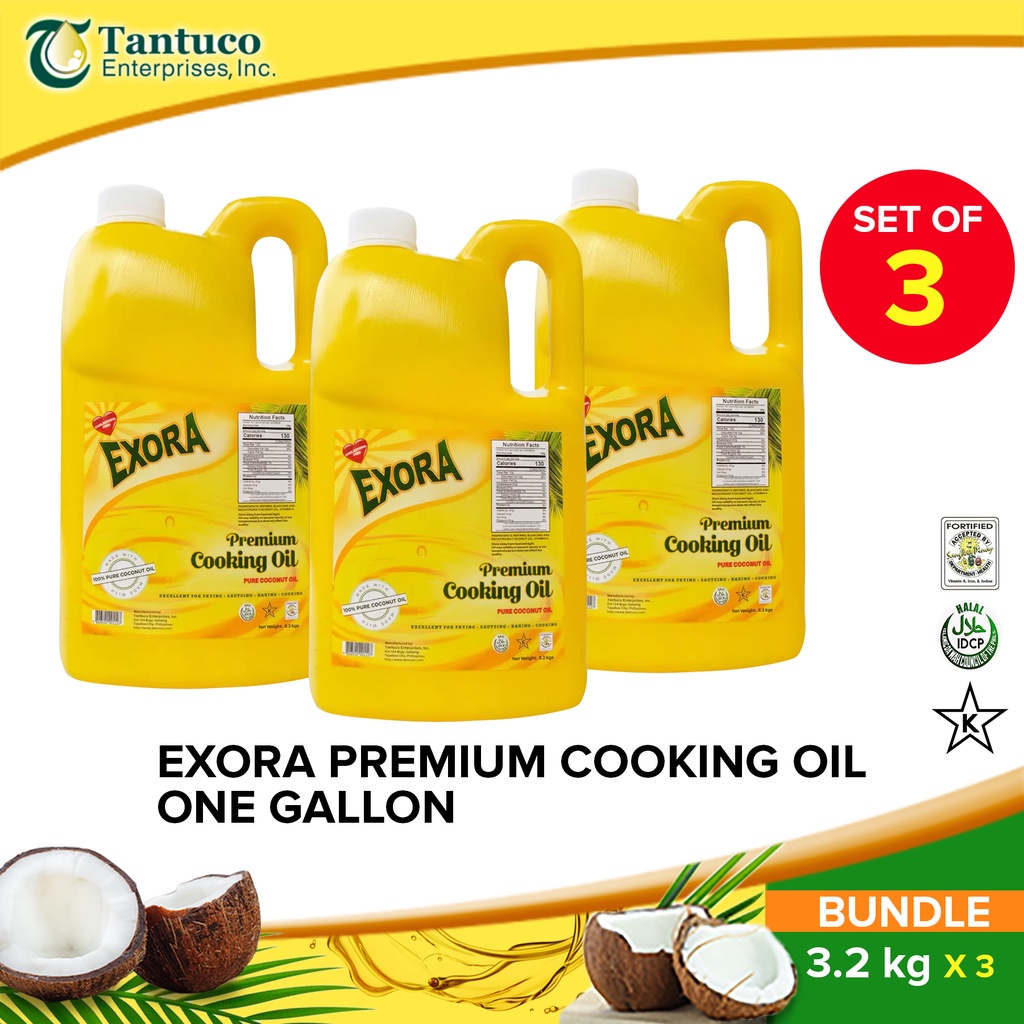 EXORA Premium Pure Coconut Cooking Oil 3.5 Liters (3.2kg) Gallon x 3pcs ...