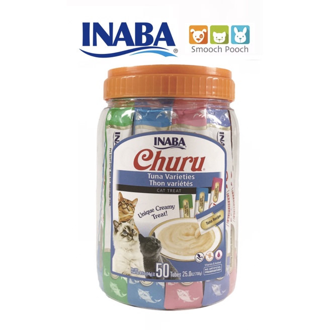 Inaba Ciao Churu Cat Treats TUNA VARITIES 14g (50 Tubes in Jar ...