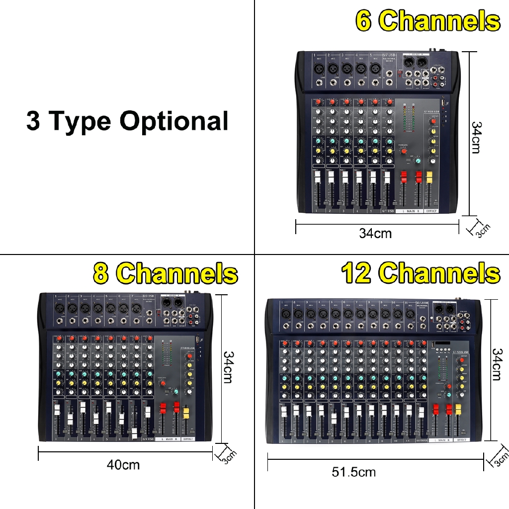 6/8/12 Channel USB Power Microphone Digital Sound Mixing Amplifier ...