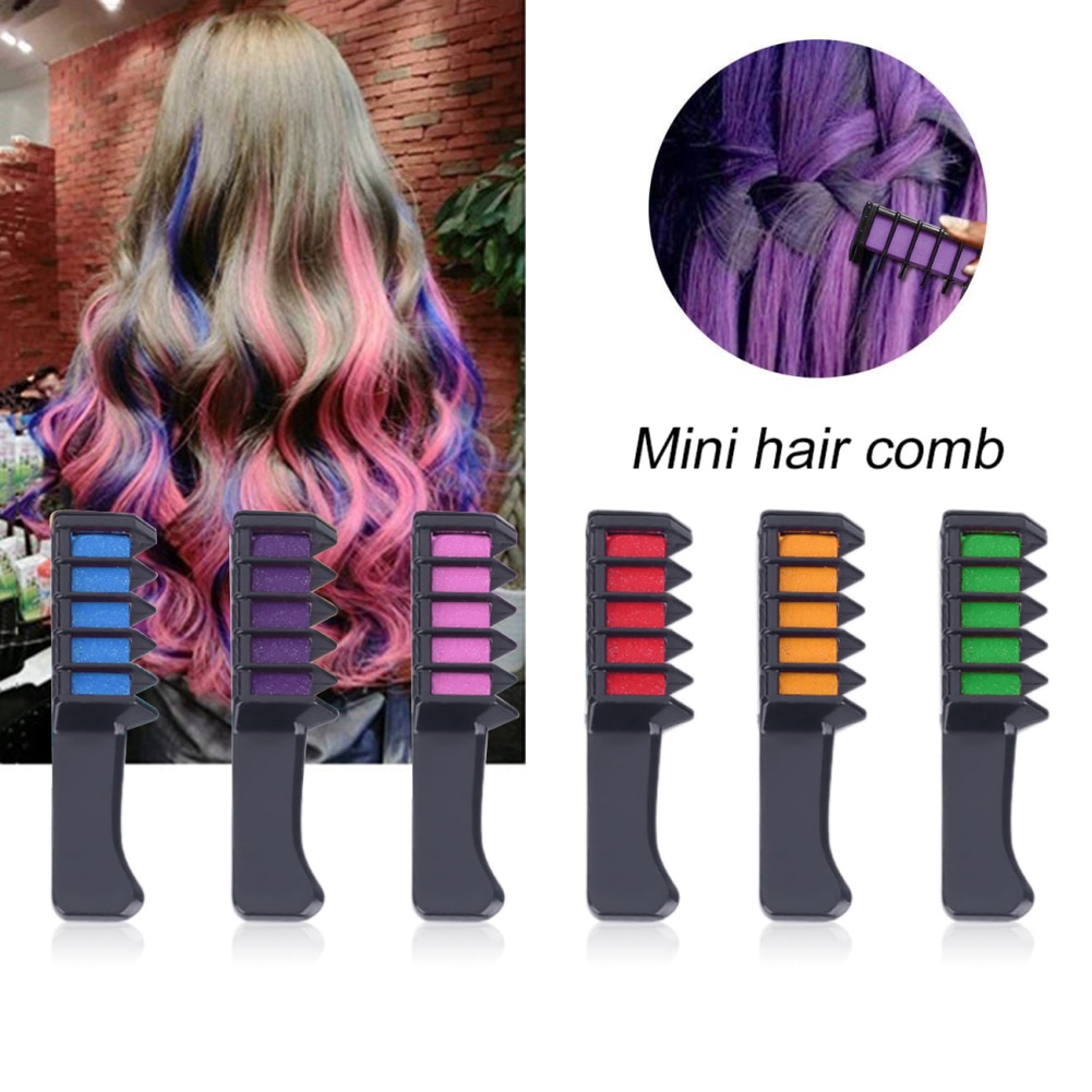 Fashion 6 Colors Mini Disposable Personal Use Hair Chalk Color Comb Dye ...