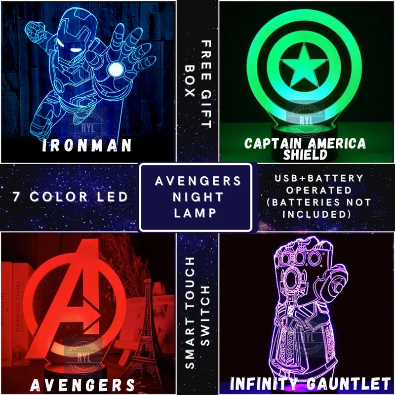 Avengers DC Night Lamp - 3D Acrylic lamp - Ironman Captain America ...