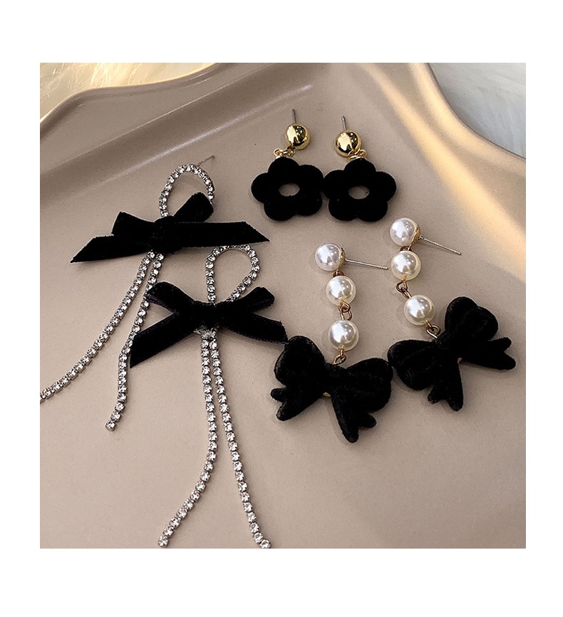 COD Black Women's 925 Silver Needle Premium Bow Earrings Black ...