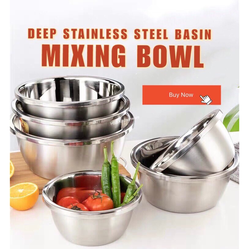 Deep Stainless Steel Basin Baking Mixing Bowl Household Kitchen ...