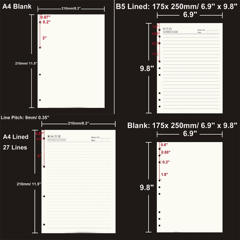 45 Sheets Looseleaf Binder Paper Refills Dot Grid/Square Grid/Ruled ...