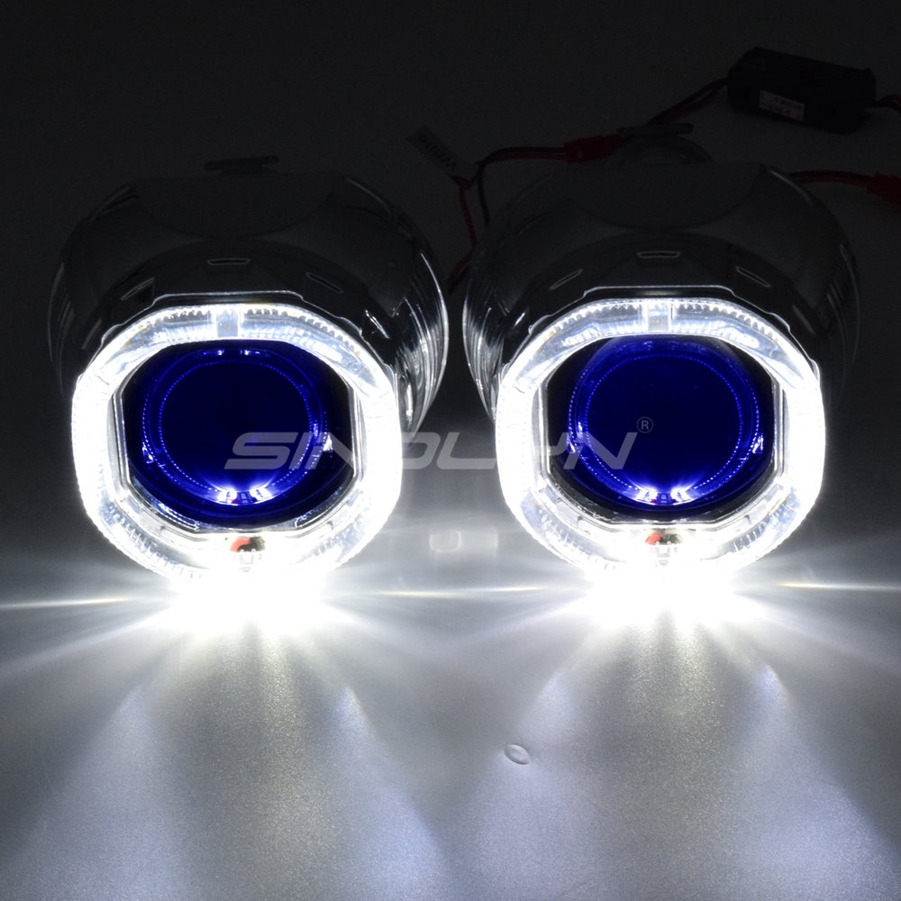 Square LED DRL Angel Devil Eyes Halo Rings DRL Car Headlight Bi-xenon ...