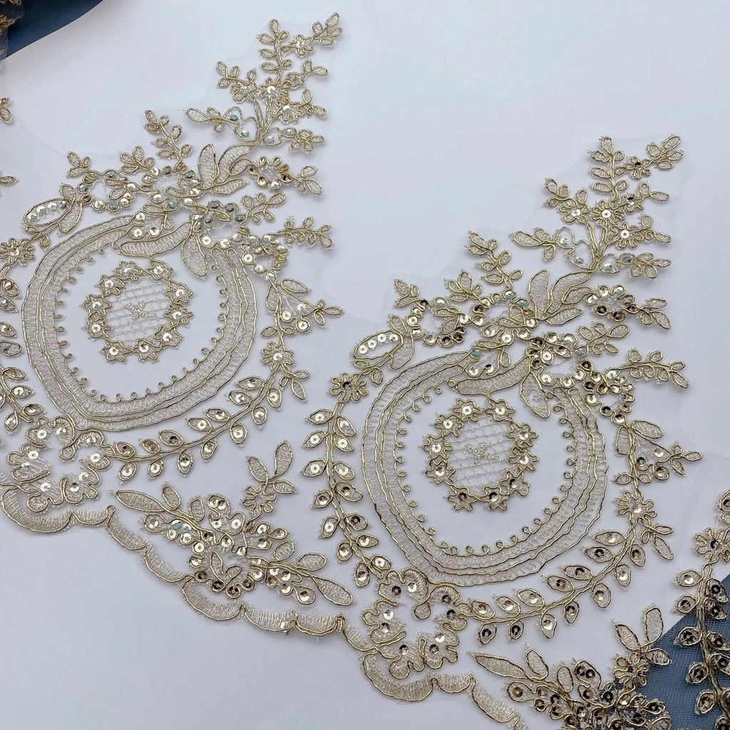 1 Meter 28cm wide Sequins Gold Embroidery Lace Trimmings Dress ...