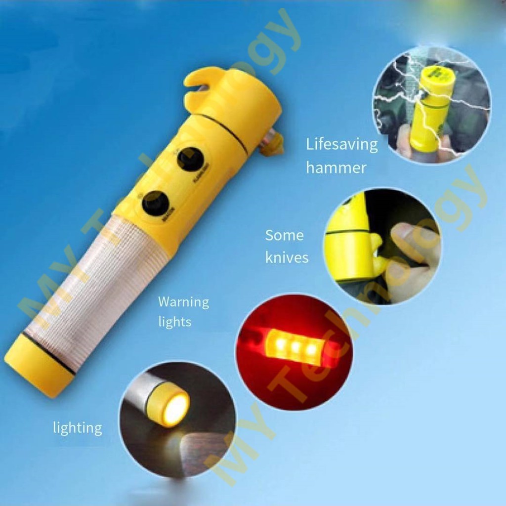 Car Safety Hammer Broken Window Car Emergency Flashlight With Warning ...
