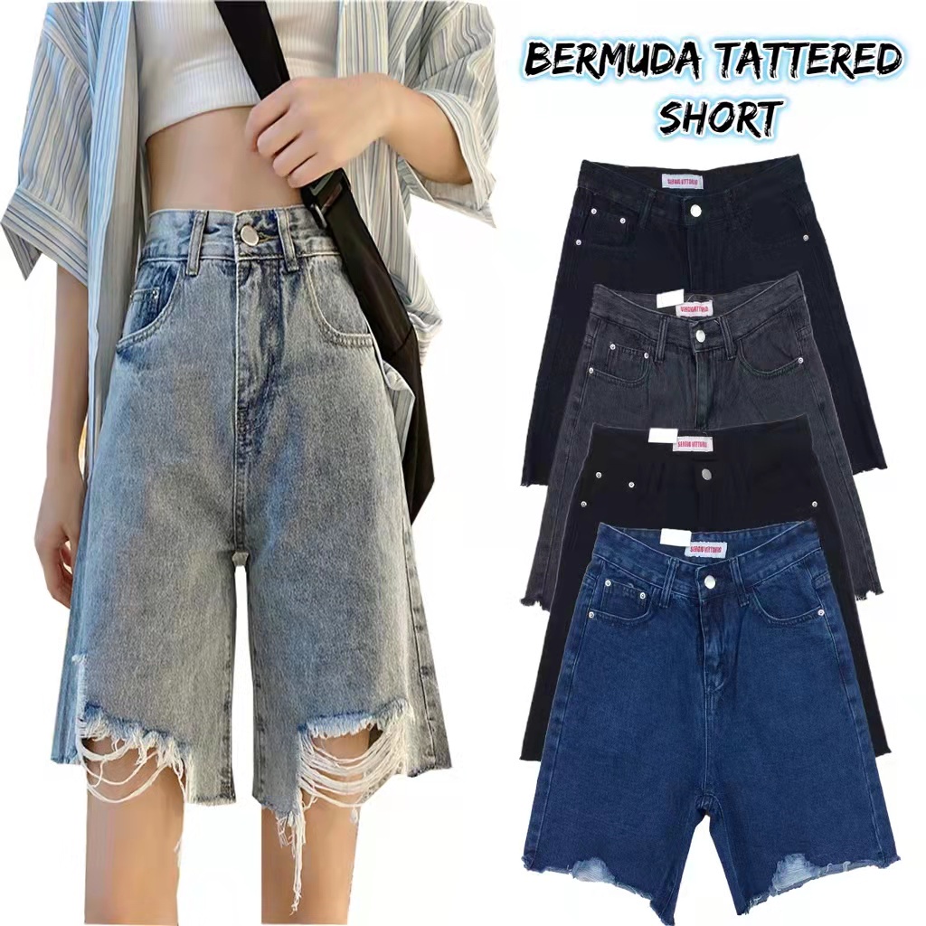 Pink Elegance Tattered High Waist Denim Short For Ladies | Shopee ...