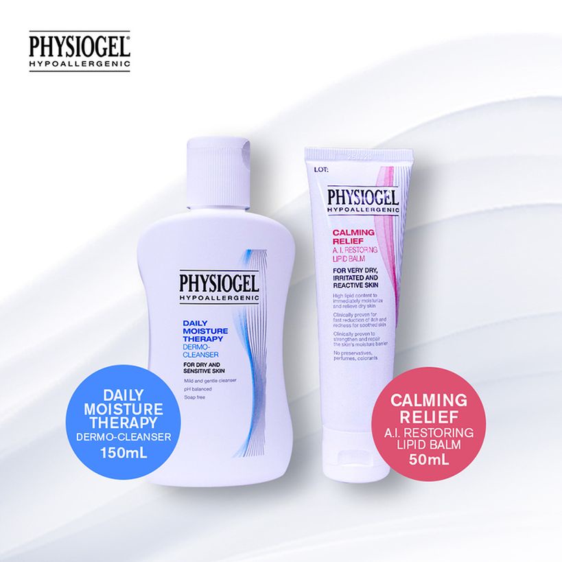 Physiogel Daily Moisture Therapy Dermo-Cleanser 150ml with Physiogel AI Restoring Lipid Balm ...