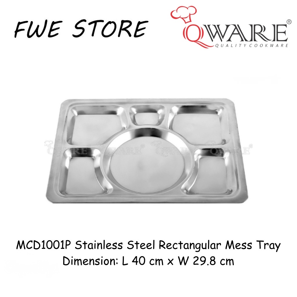 Qware Stainless Steel Rectangular Mess Tray / 6 Compartment Tray / Food ...