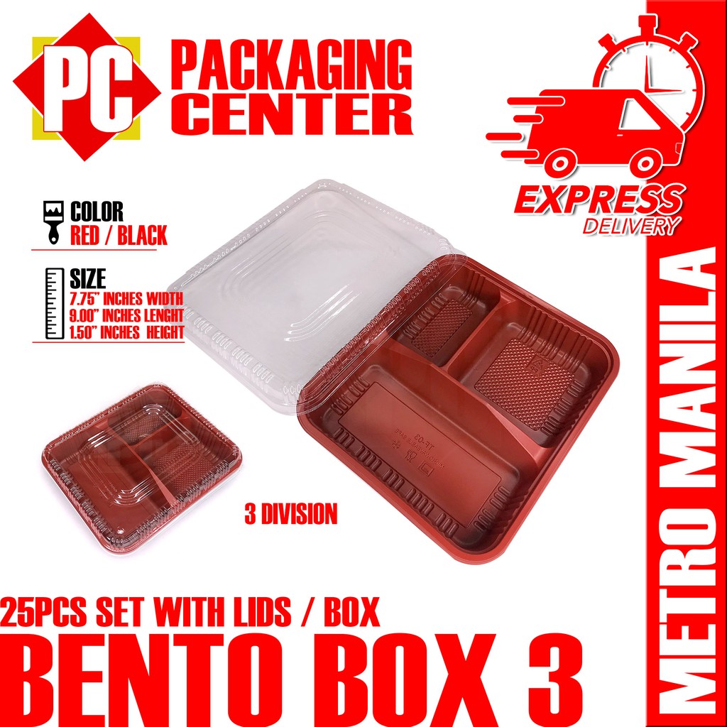 Bento Box 3 Division by 25pcs per pack (METRO MANILA SHIPPING CODE ...