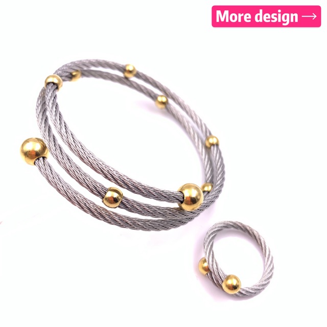 PIA Stainless 2in1 Set Twisted Cable bangles&Ring W/Box | Shopee ...