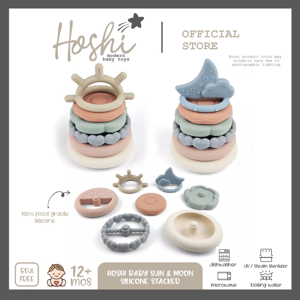 Hoshi Baby Sun or Moon Silicone Stacker Stacking Toy, Educational ...