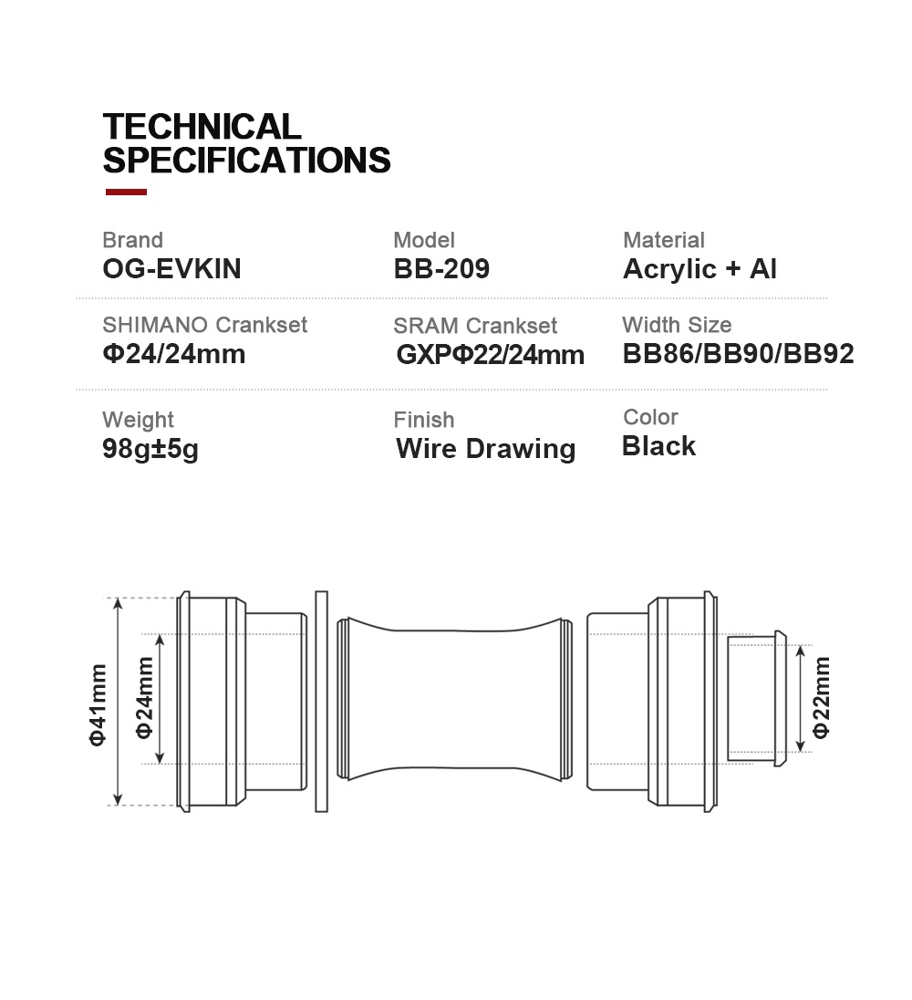 OG-EVKIN Bike Bottom Brackets for BB92 BB90 BB86 Frame Press Compatible ...