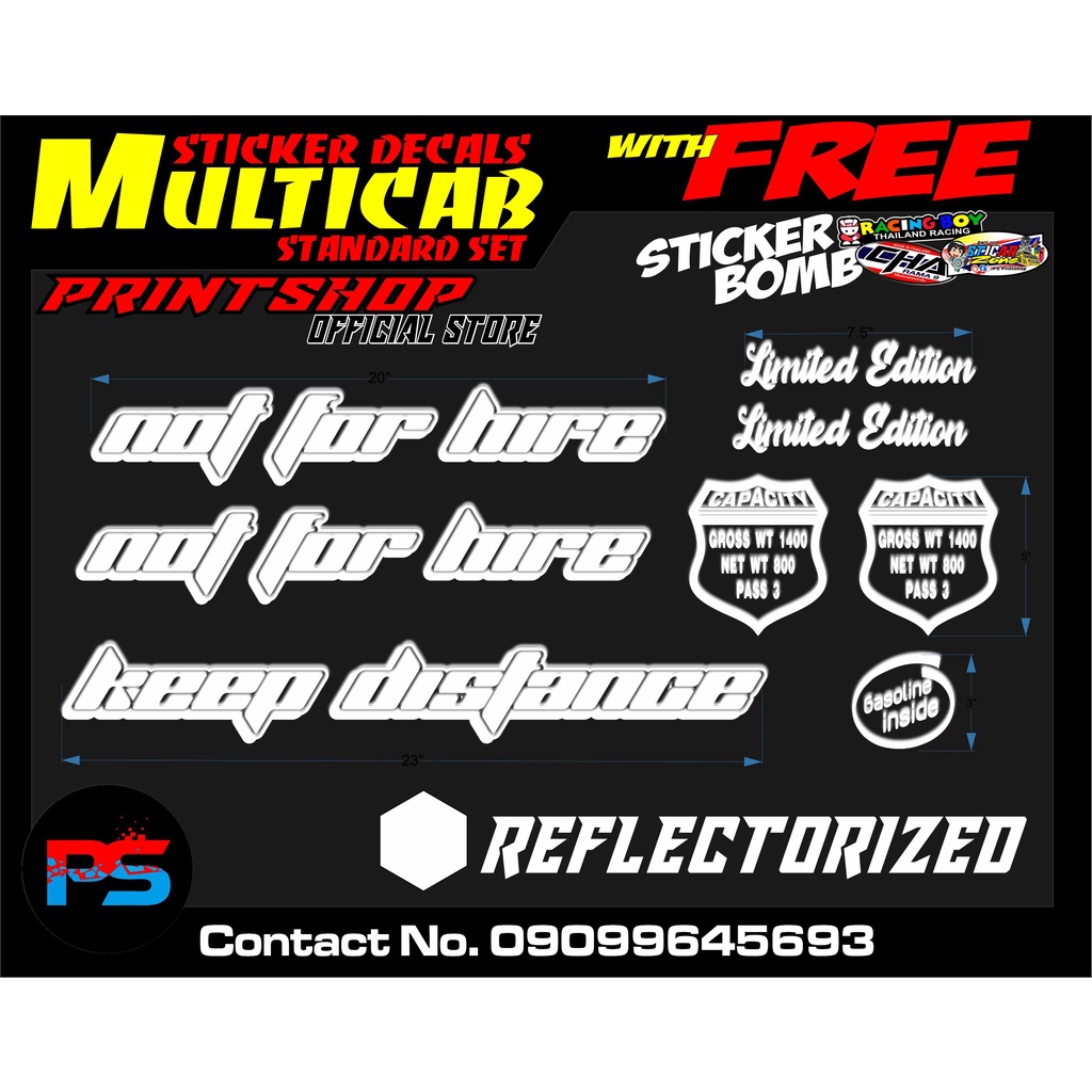 Multicab Standard marking Sticker Decals Set (CAPACITY, NOT FOR HIRE ...