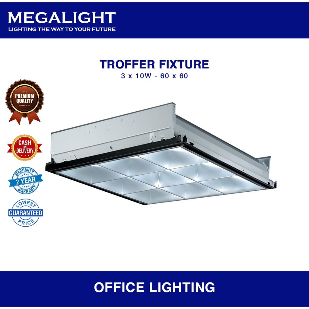 3 x Megalight Recessed Type Troffer Fixture Housing Lights For Office ...