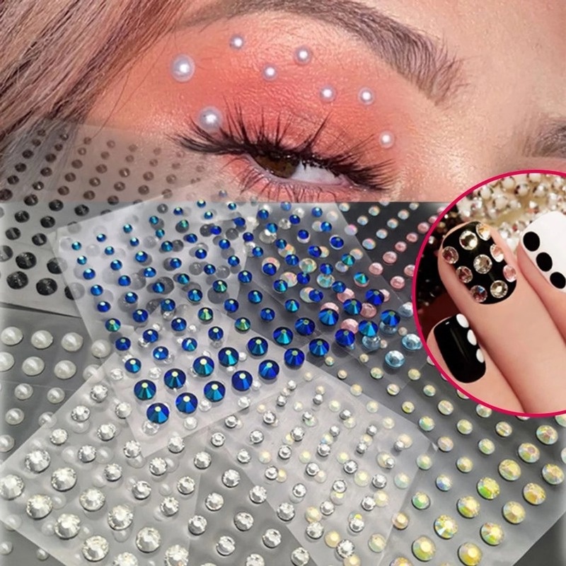 Fashion DIY Face Eyeshadow Colorful Crystal Pearl Sticker/ Reusable ...