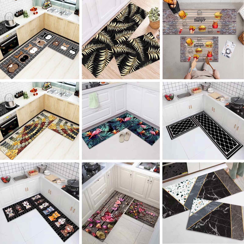 2 in 1 Long kitchen Floor mat Printed Anti-slip Home Kitchen Bathroom ...
