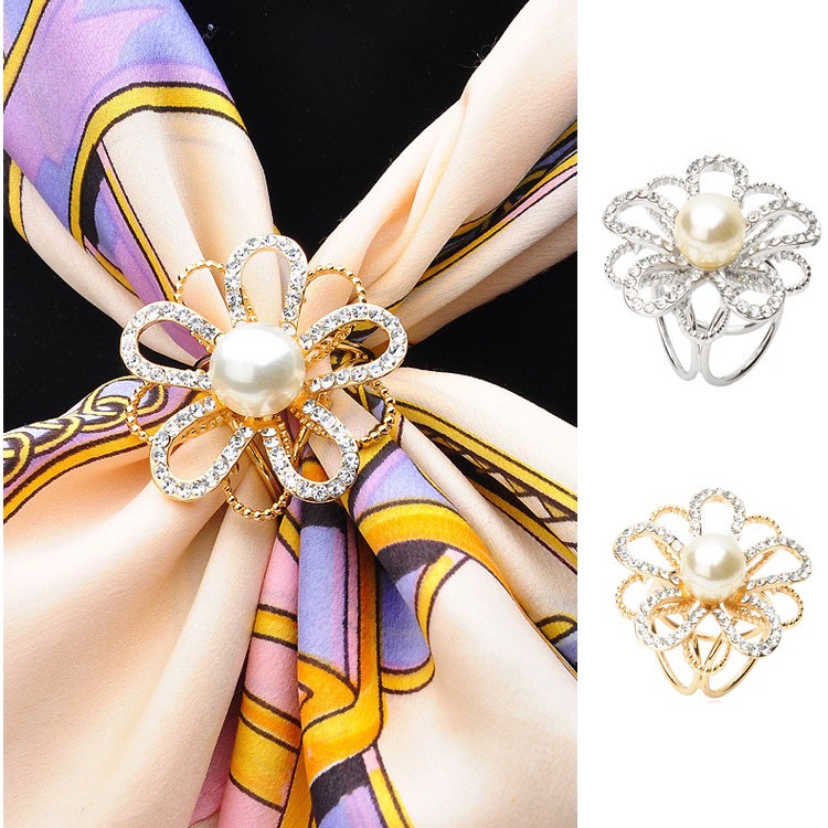 Korean brooch fashion pearl flower butterfly silk scarf buckle hijab ...