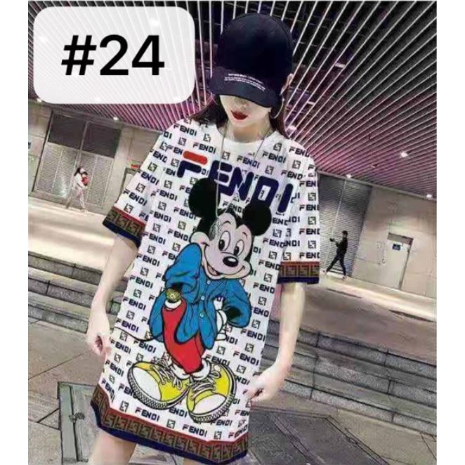 Ladies Oversized Shirt Fendi Mickey Mouse Print (Free Size) | Shopee ...