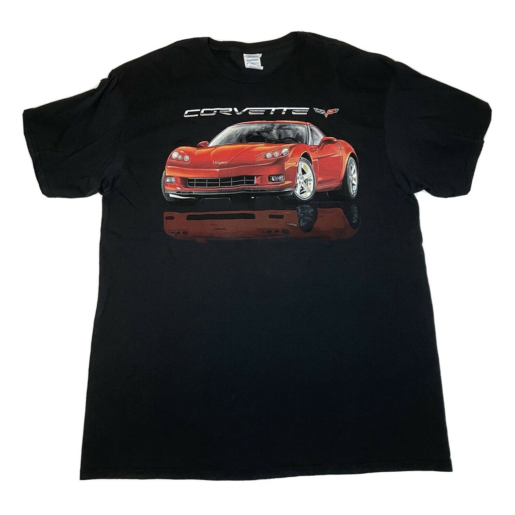 Red Corvette Mens Black Shirt Reflection Mirrored Sports Car Auto Chevy ...