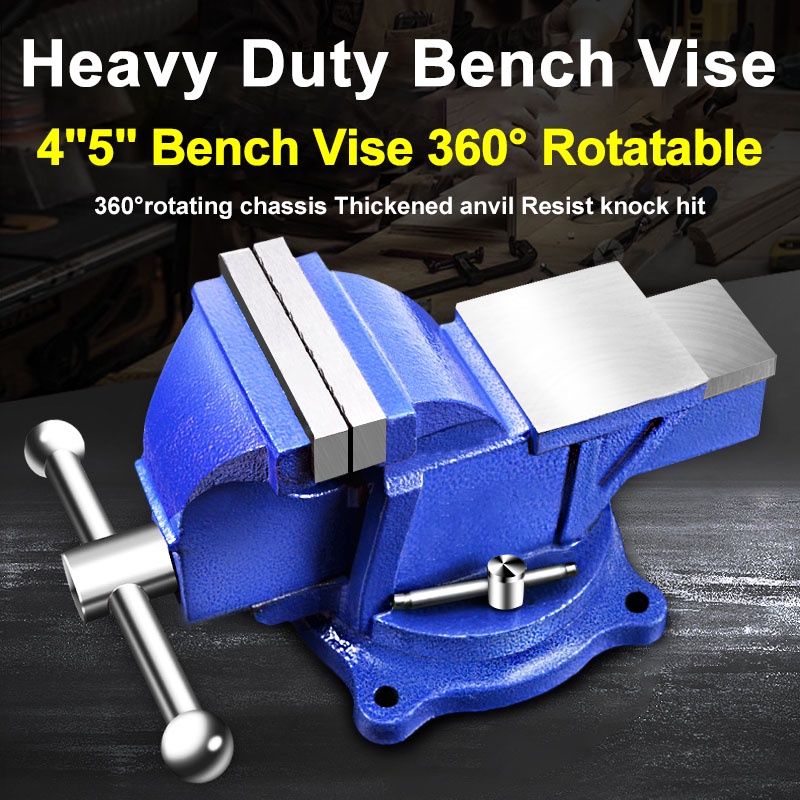 【High Quality】Heavy Duty Bench Vise Clamp 360° rotating cast iron bench vise with anvil 4" 5 ...
