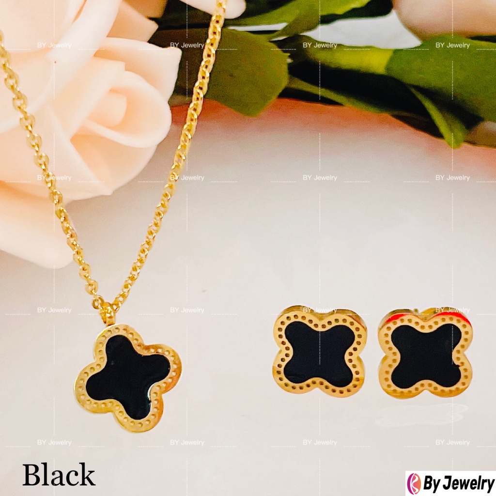 [BY]18k Stainless Steel Gold Plated Vca 2 in 1 Jewelry Set . | Shopee ...