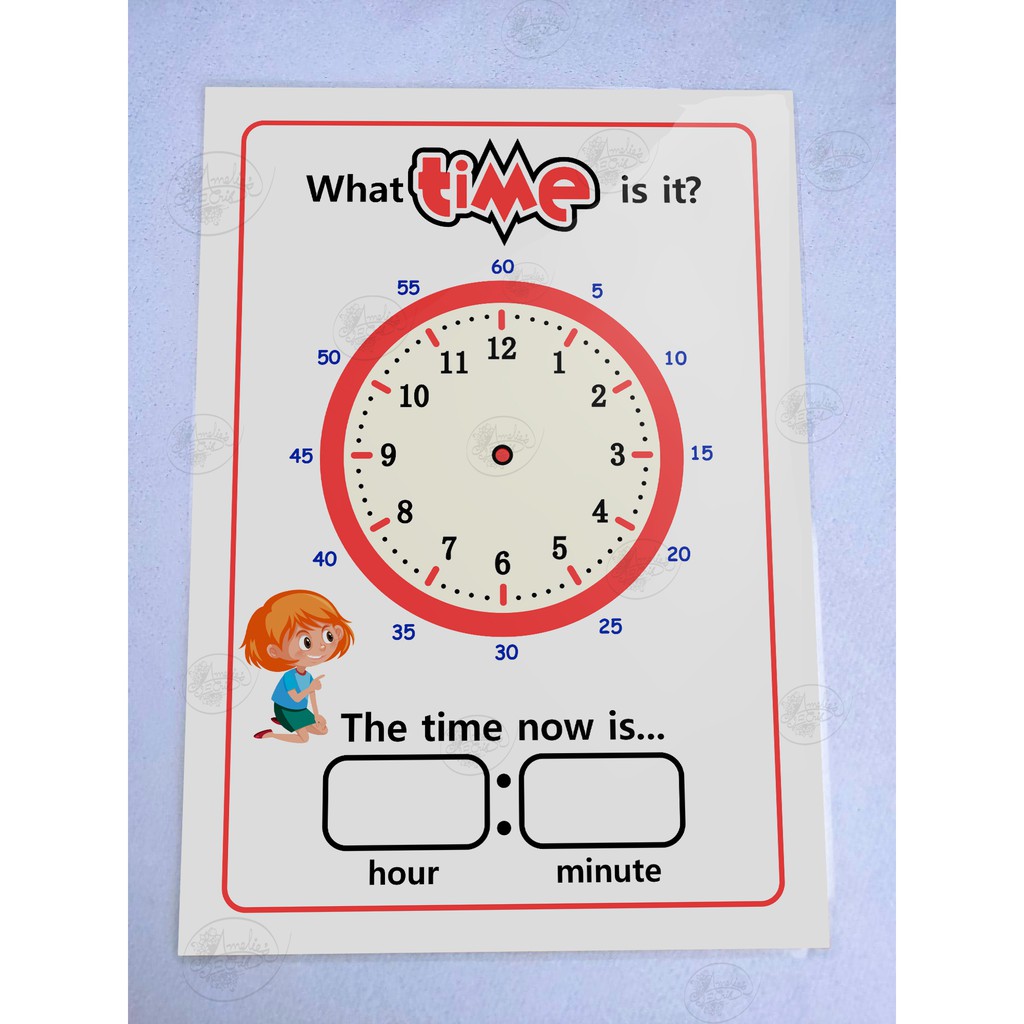 Clock Telling Time Write and Erase Laminated Chart A4 size | Shopee ...