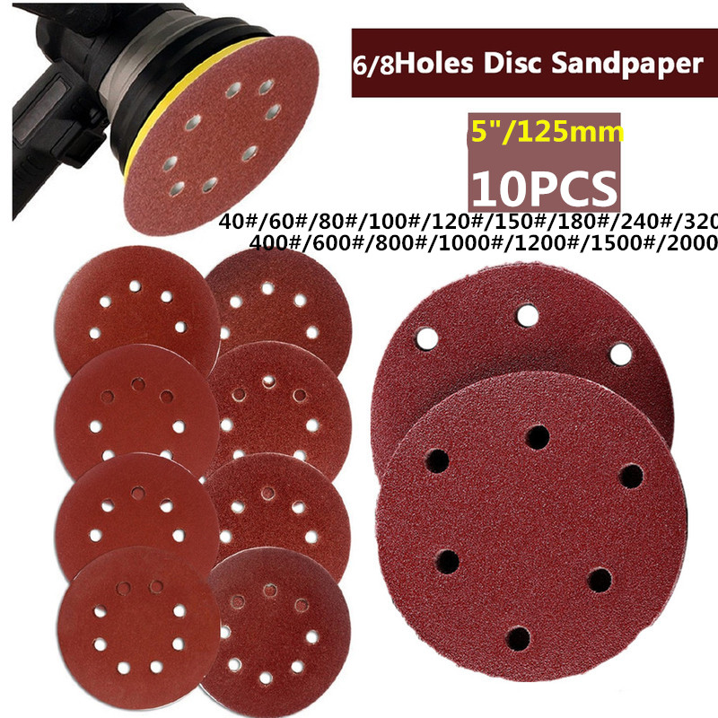 10pcs 5 Inch 125mm Round Sandpaper Eight Hole Disk Sand Sheets Grit 40 ...