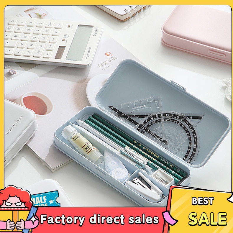Pencil Box Multi-function Division Frosted Simple Stationery Box School ...