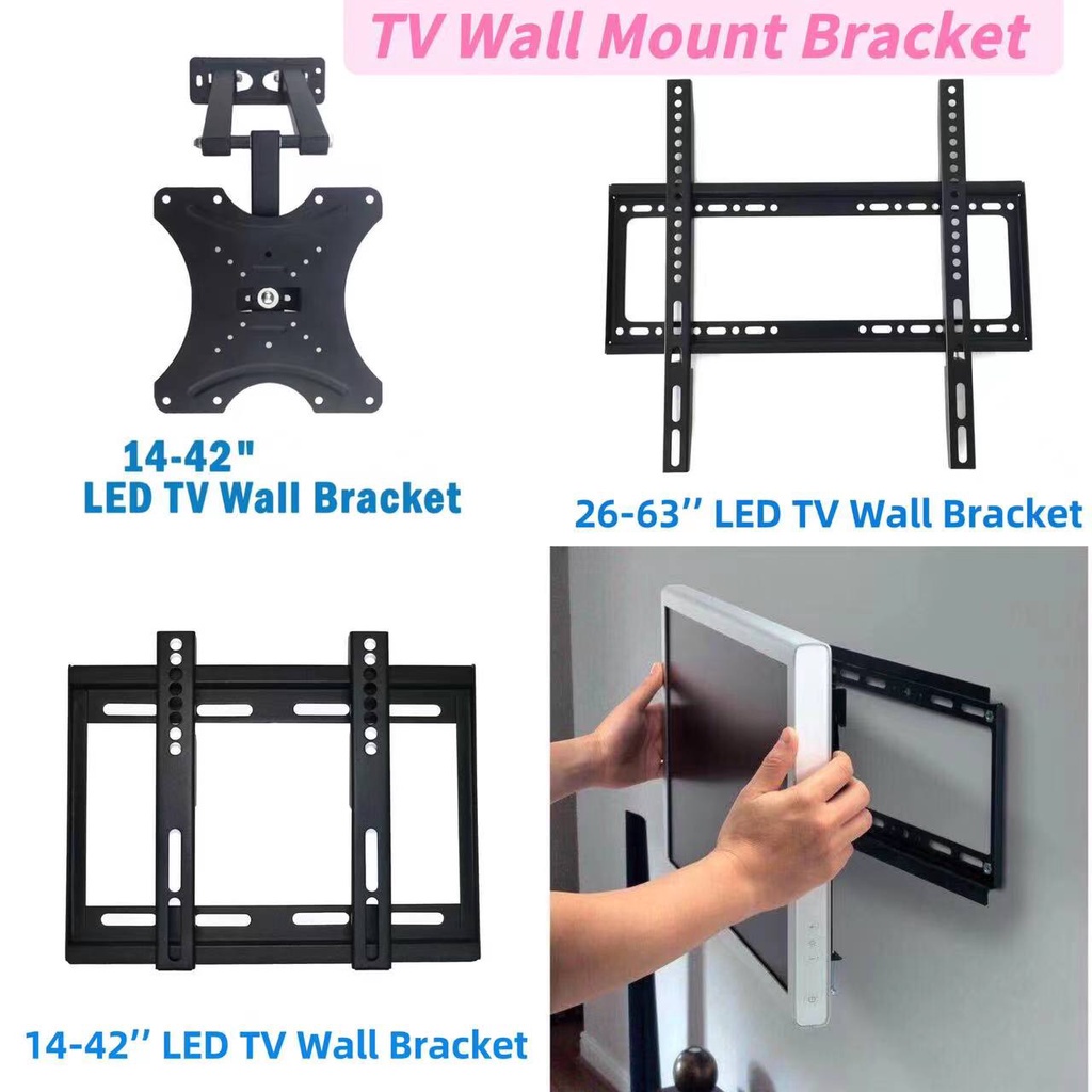 TV Wall Mount Bracket Adjustable Universal For 14‘’~63‘’ Sizes LED/LCD ...